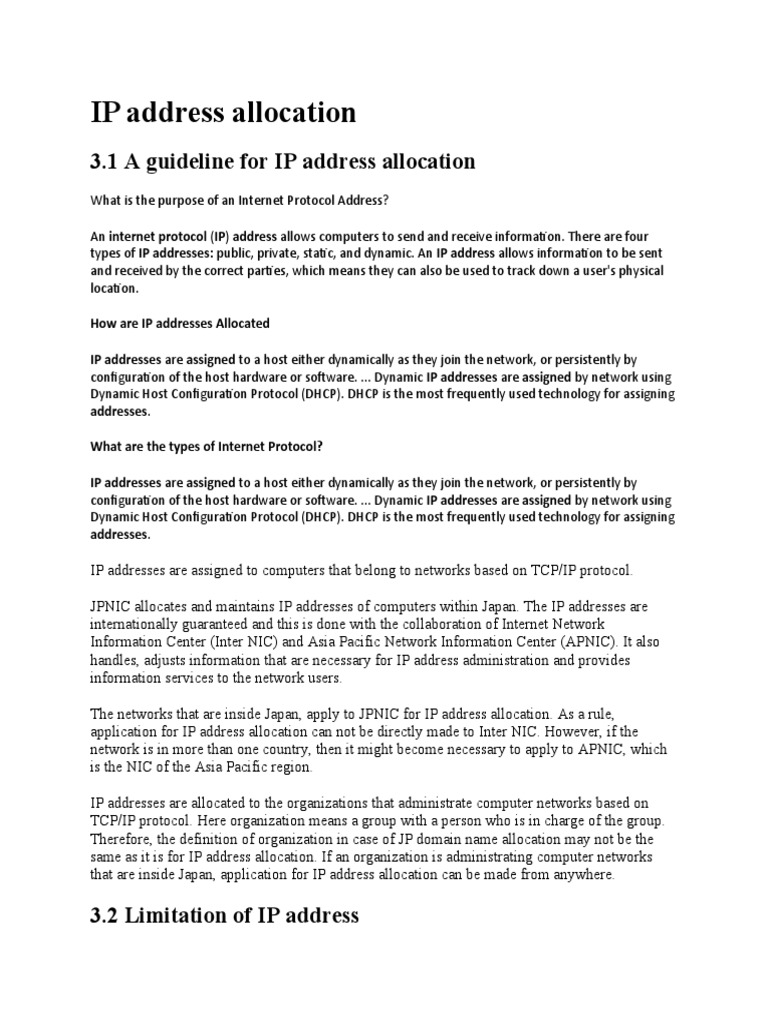 IP Address Allocation | PDF | Ip Address | Computer Network