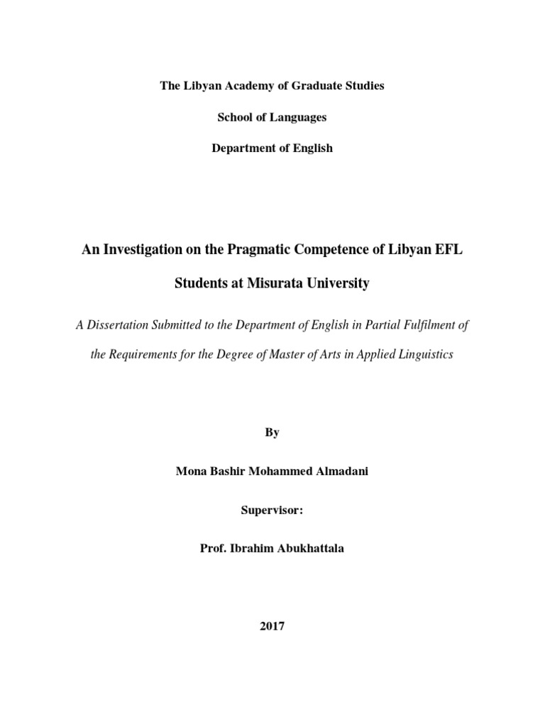 An Investigation On The Pragmatic Competence of Libyan EFL Students at ...