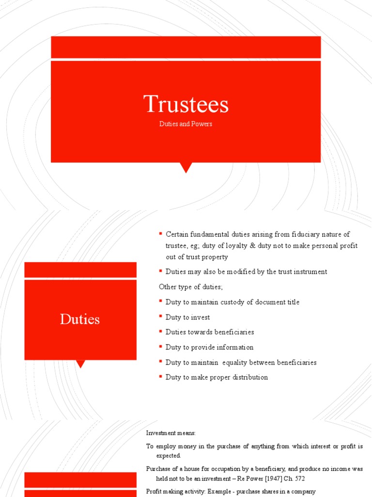 TOPIC 4 - Trustees - Power and Duties | PDF | Trust Law | Trustee