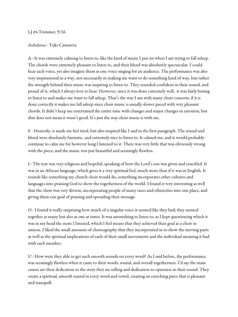 Listening Journal #4 | PDF | Choir | Entertainment (General)