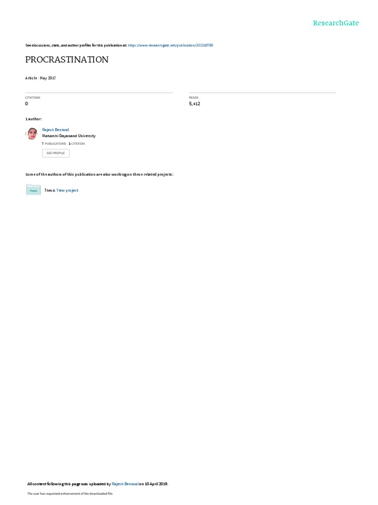 PROCRASTINATION | PDF | Procrastination | Professional Skills