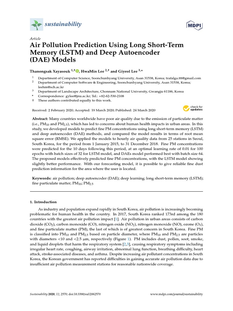 Air Pollution Prediction Using Long Short-Term Memory (LSTM) and Deep ...