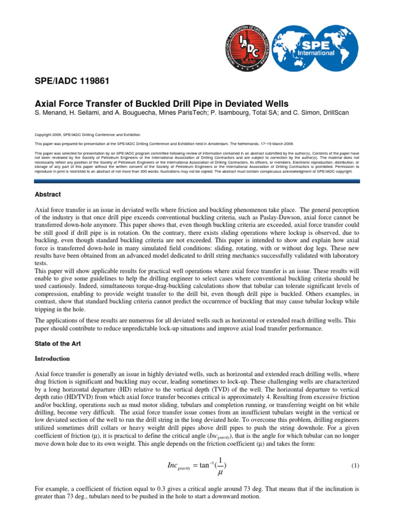 Axial Force Transfer of Buckled Drill Pipe in Deviated Wells | PDF ...