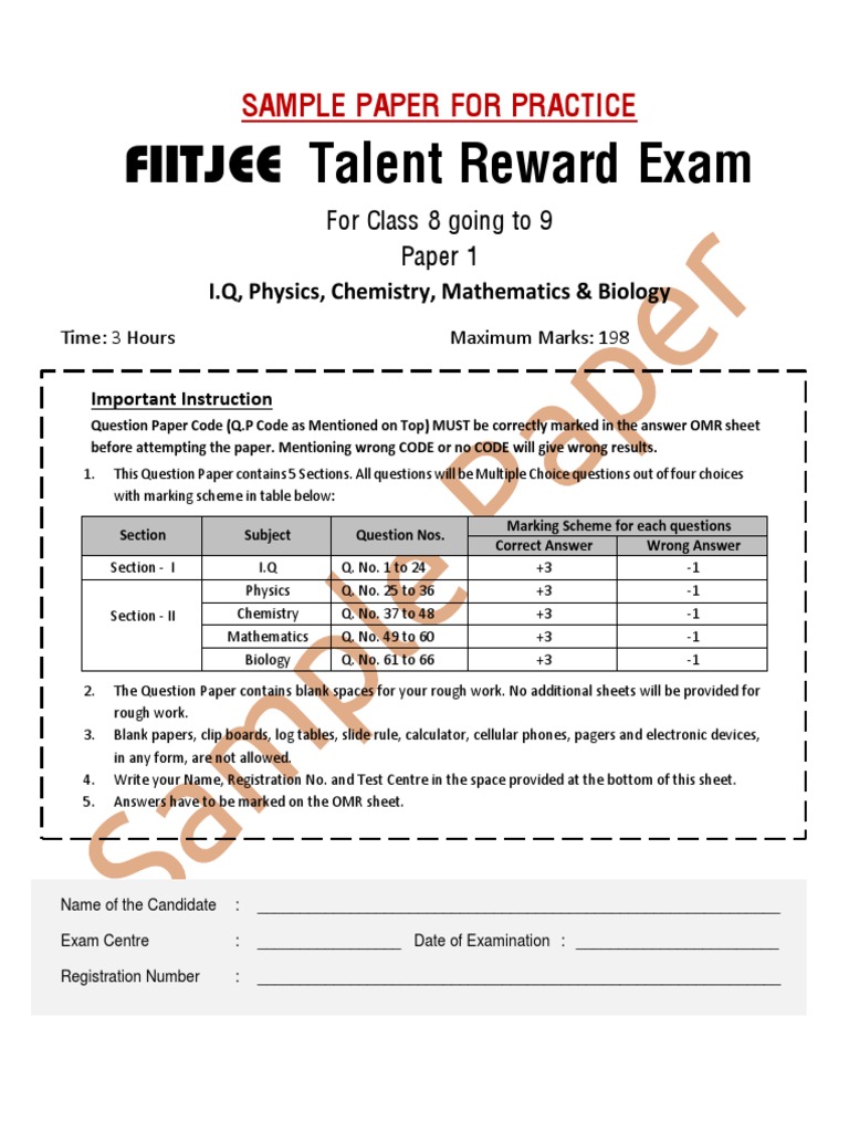 FTRE Sample Paper Class 8 To 9 Paper 1 | PDF | Oxide | Sound