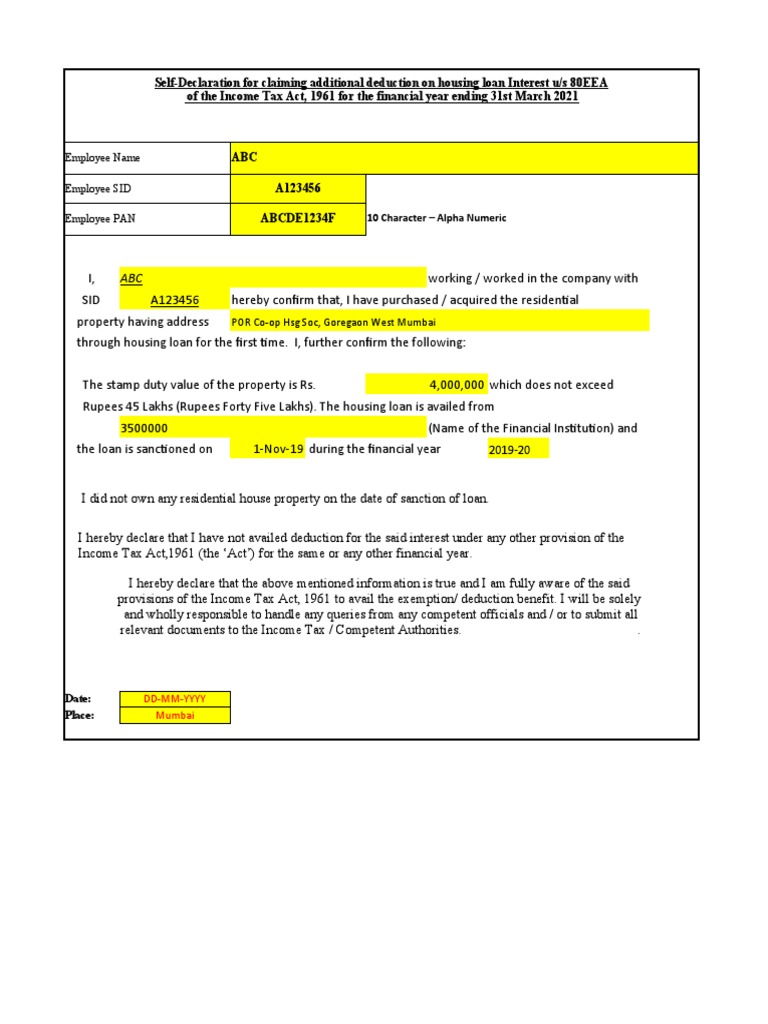 Declaration For 80EEA | PDF