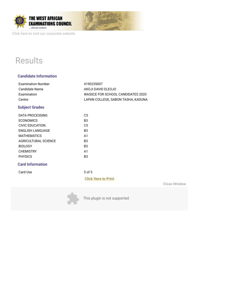 WAEC Result Sample for 2020 | PDF