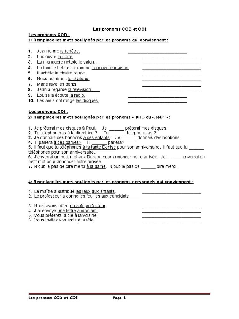 Les Pronoms COD Et COI | PDF