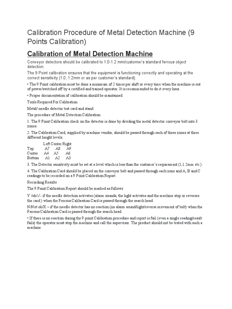 9-Point Calibration for Metal Detectors | PDF