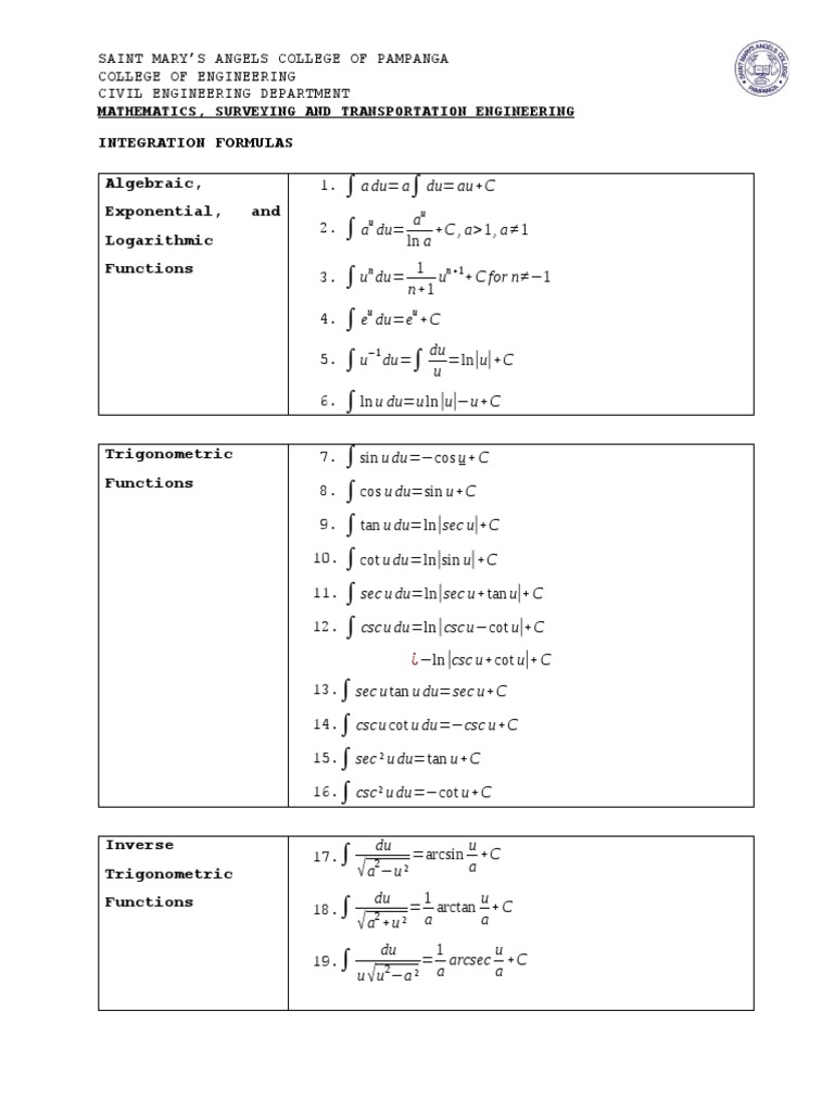 Integral Calculus - Problem Set | PDF | Sine | Trigonometric Functions