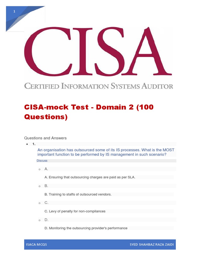 CISA-mock Test - Domain 2 (100 Questions) | PDF | Service Level ...