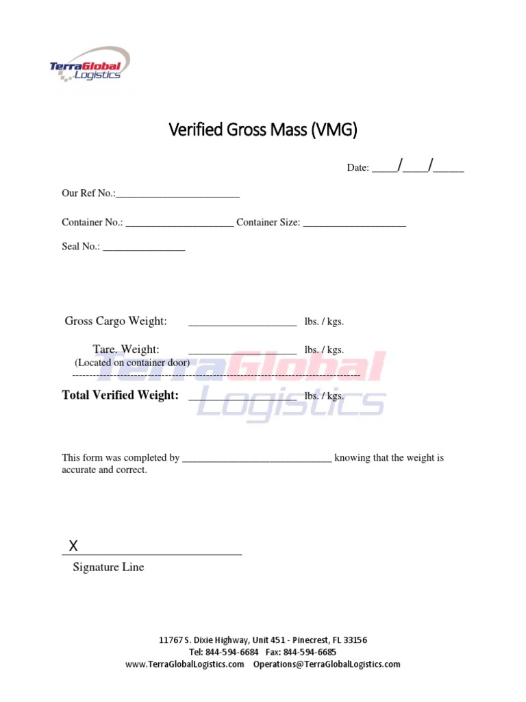 Verified Gross Mass (VGM) Certificate Document | PDF