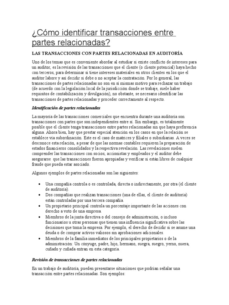 Cómo Identificar Transacciones Entre Partes Relacionadas | PDF ...