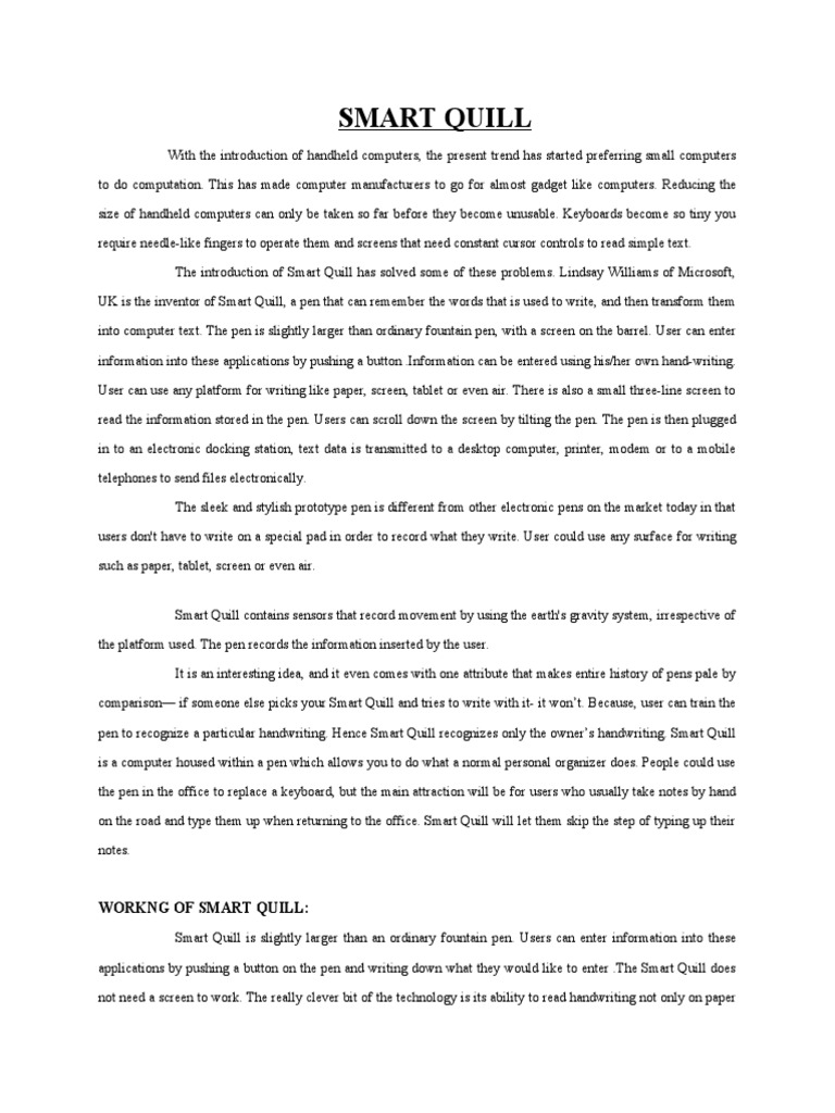 Smart Quill | PDF | Pen | Accelerometer