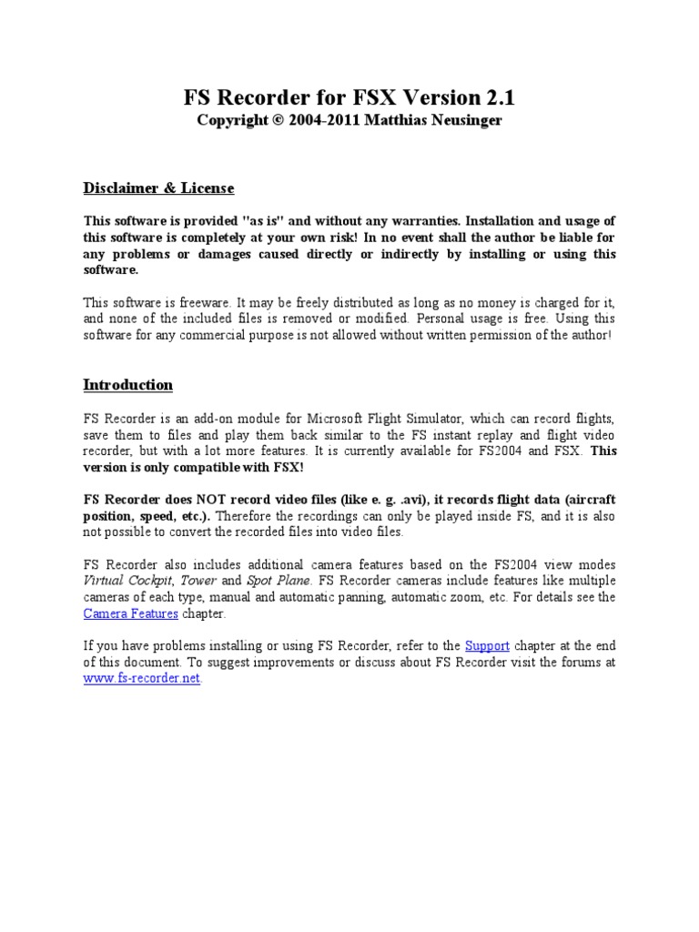 FSX Recorder Manual | PDF | Computer Keyboard | Keyboard Shortcut