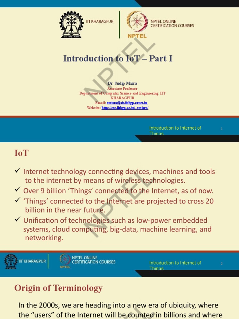 Introduction To Iot - Part I: Dr. Sudip Misra | PDF | Internet Of ...