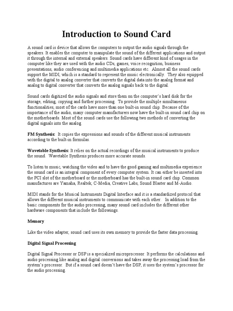 Introduction to Sound Cards: What They Are and How They Work | PDF ...