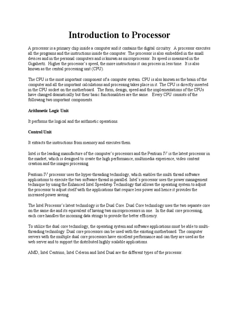 Introduction To Processor Arithmetic Logic Unit Pdf Multi Core Processor Central
