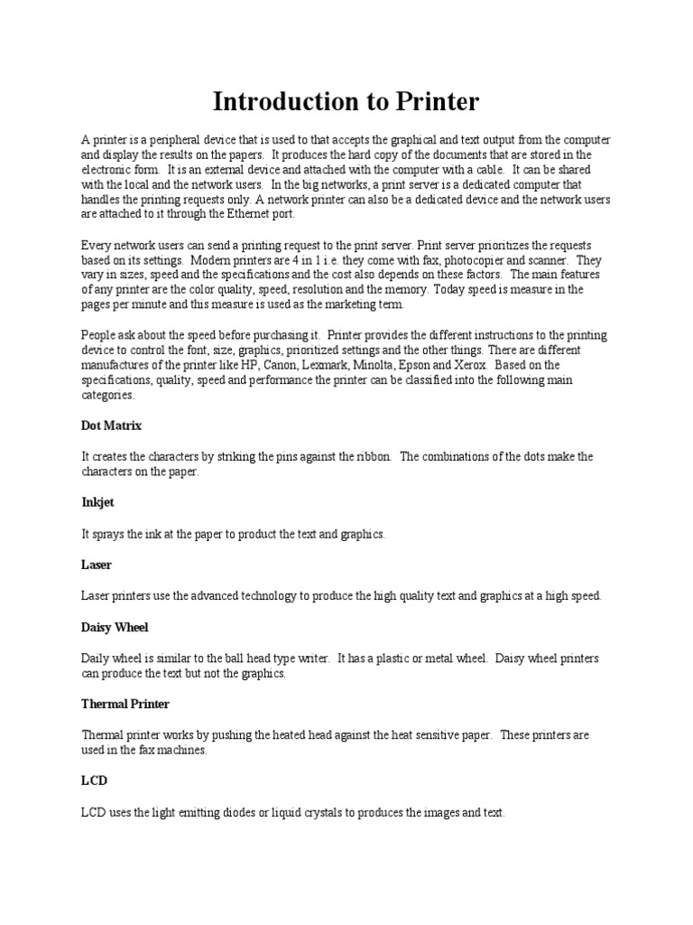 Introduction To Printer: Dot Matrix | PDF