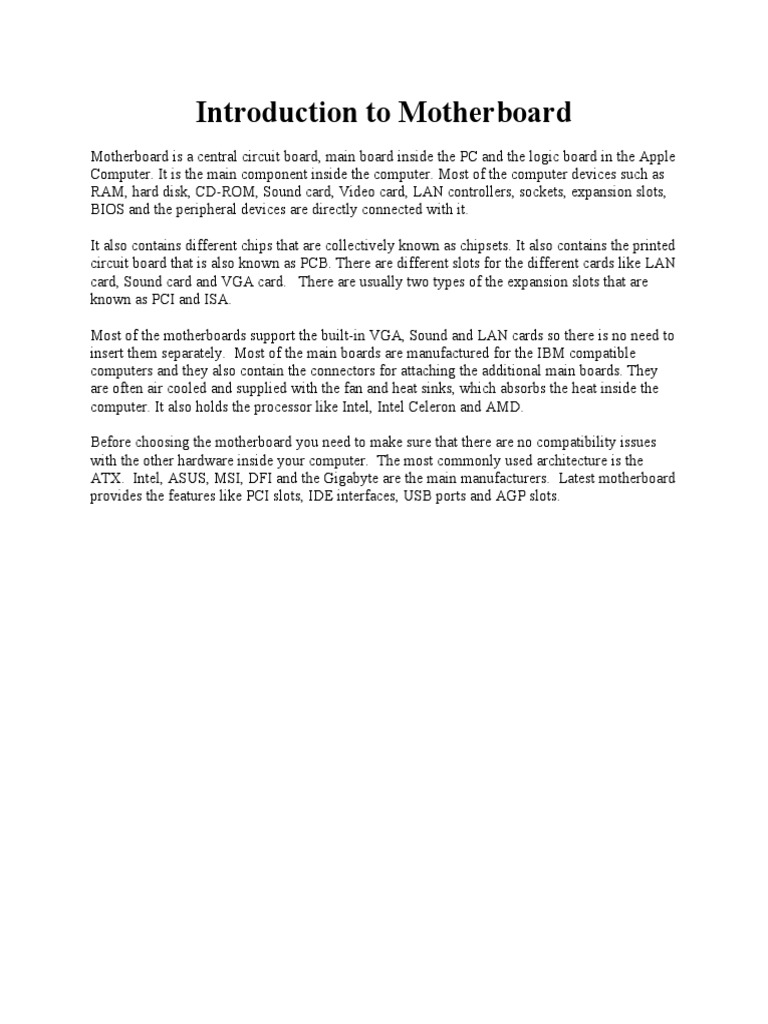 Motherboard Basics and Features | PDF