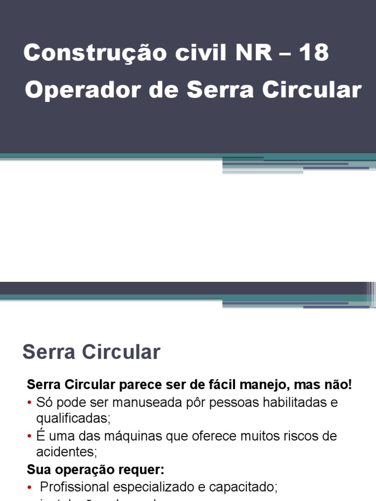TREINAMENTO NR 18 - Operador de Serra Circular | PDF | Freio | Madeira