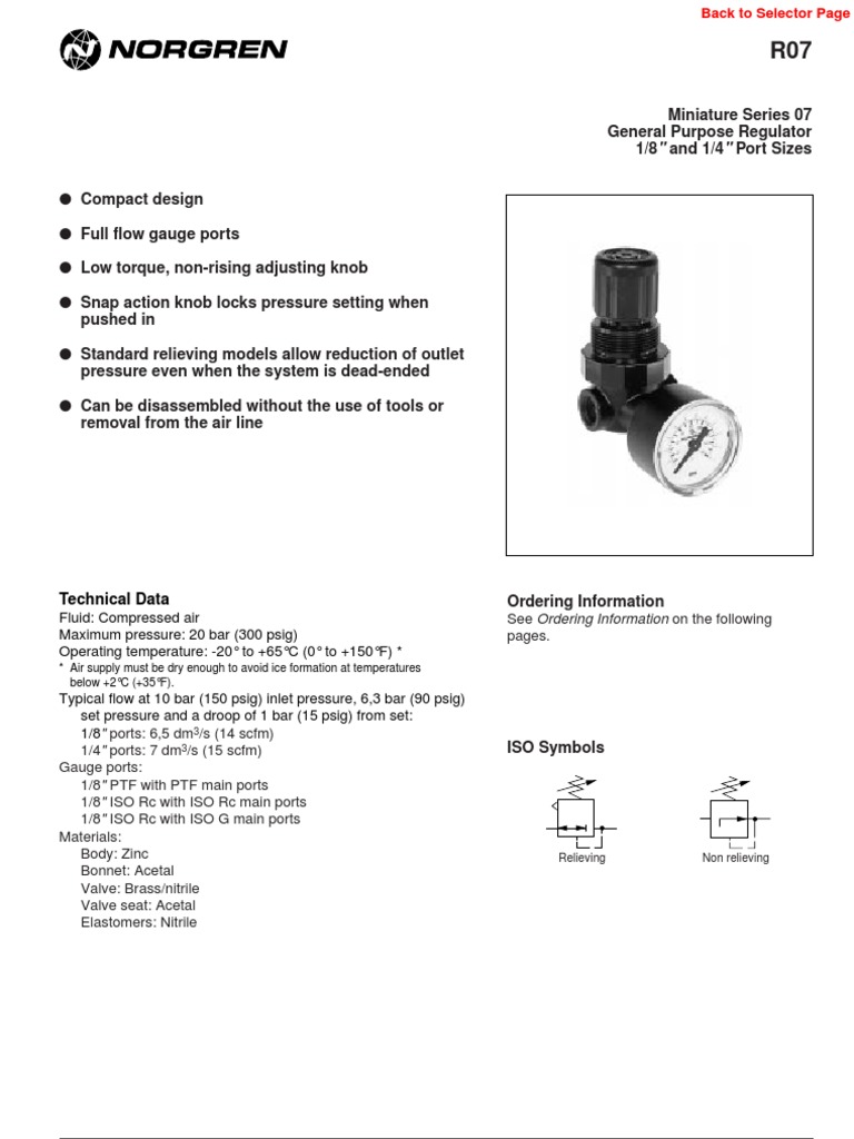 Compact General Purpose Regulator with Snap-Action Pressure Setting ...