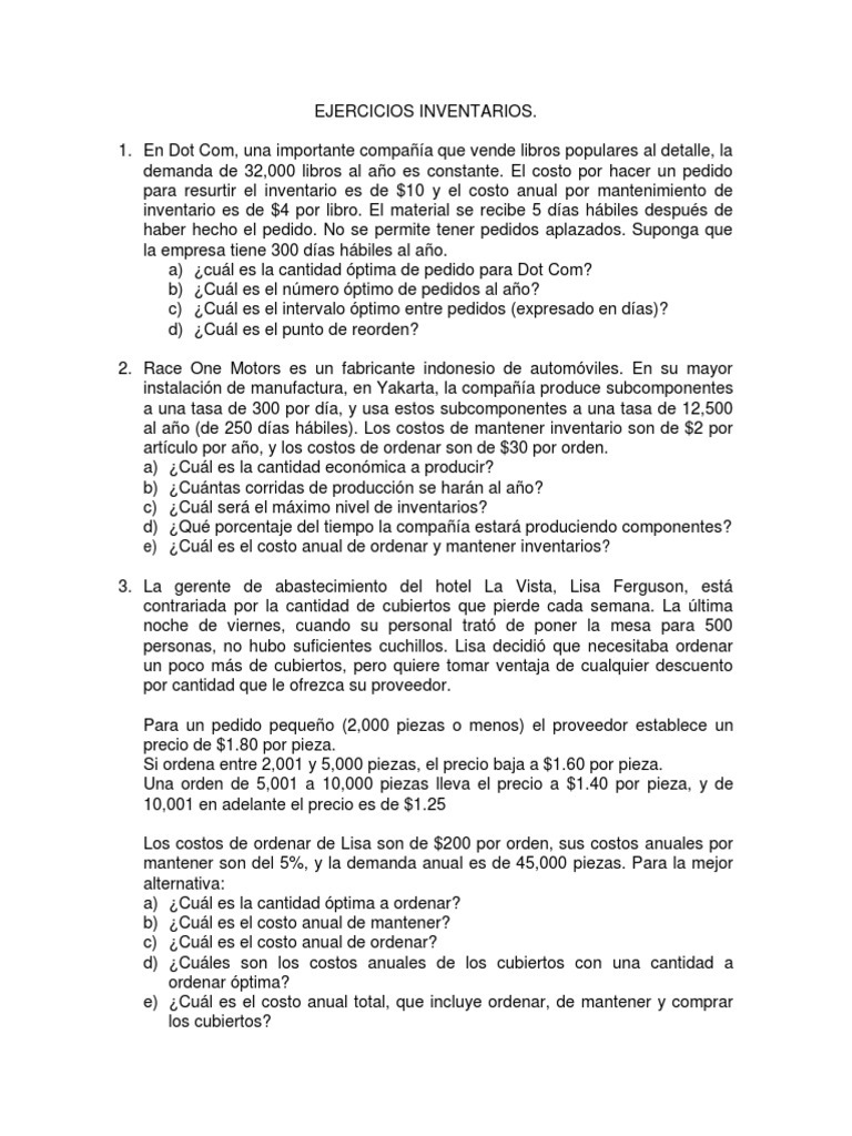 Ejercicios Inventarios. PDF | PDF | Inventario | Economias