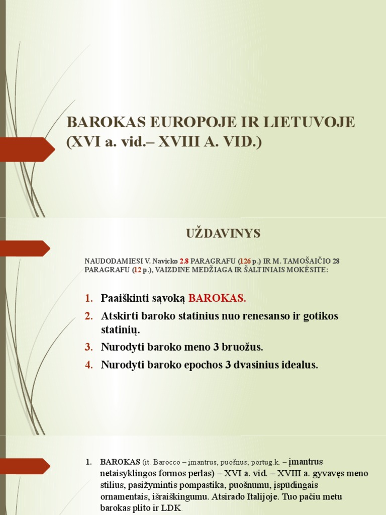 Barokas Europoje Ir Lietuvoje (Xvii - Xviii | PDF