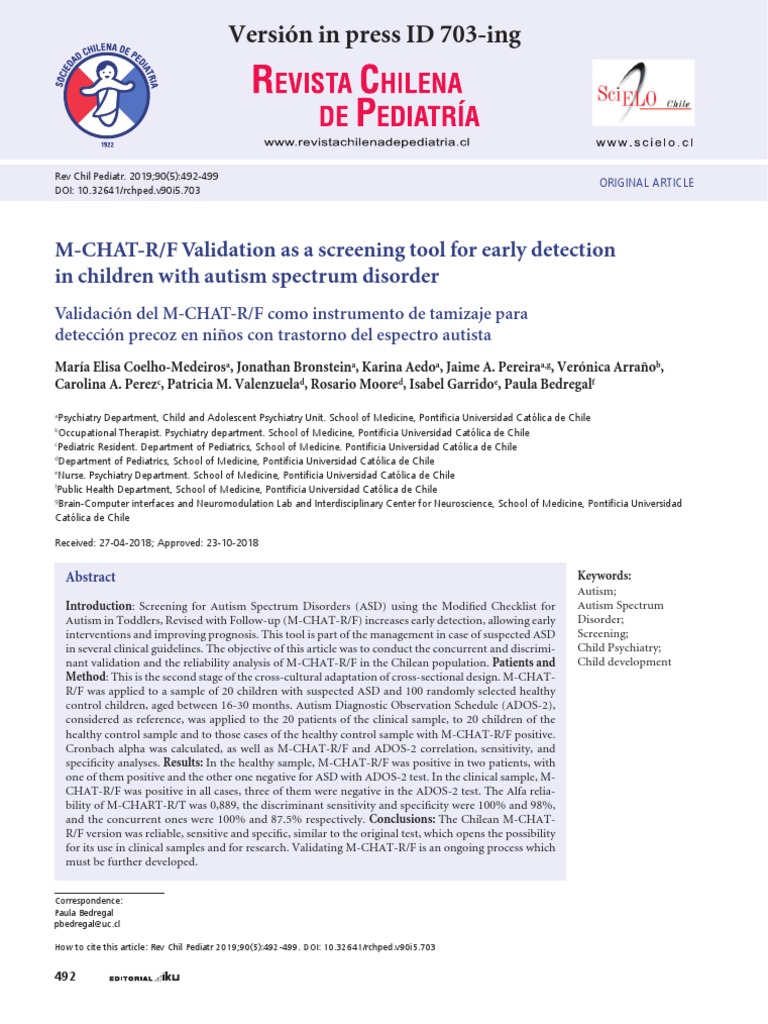 M - CHAT-R - F Validation As A Screening Tool For Early Detection | PDF ...