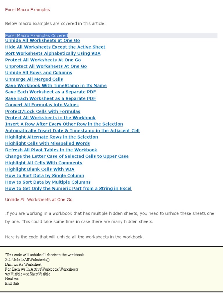 Excel Macro Examples | PDF | Microsoft Excel | Application Software