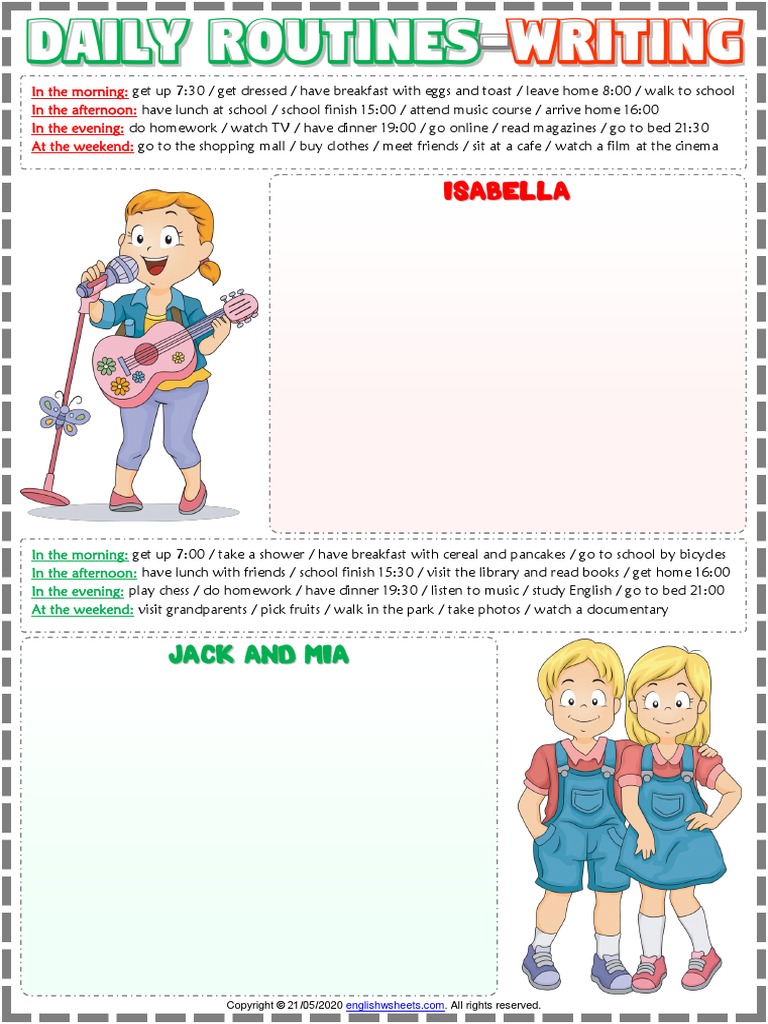 Present Simple Daily Routines Esl Printable Writing Exercise Worksheet ...
