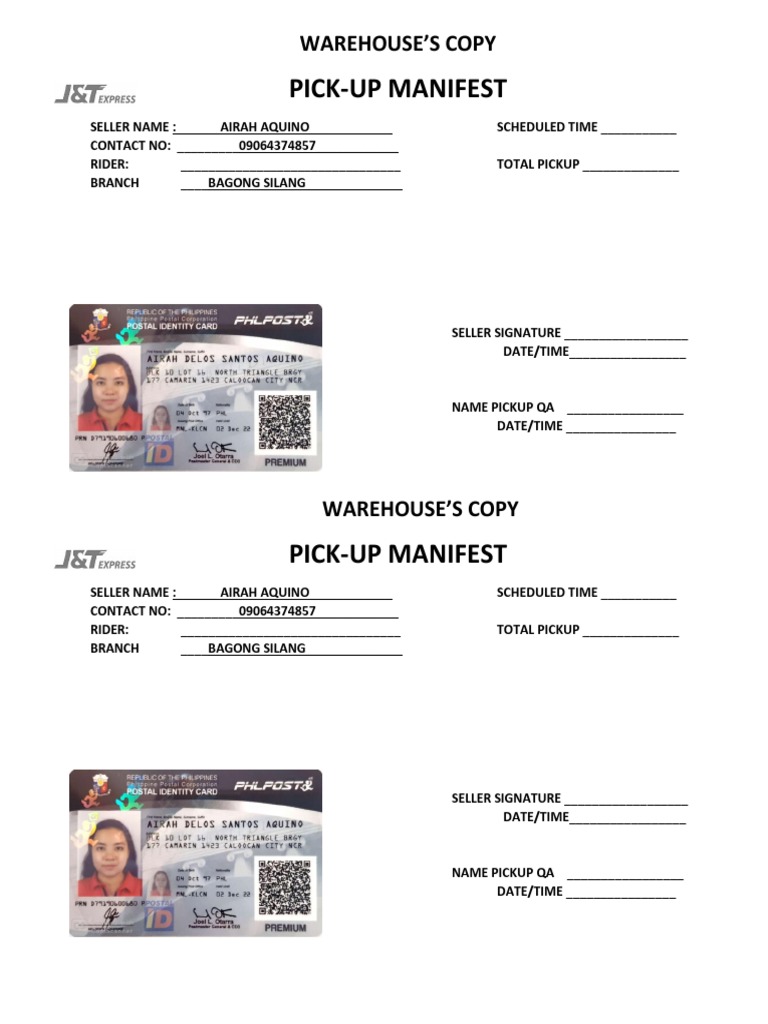 Pick Up Manifest | PDF