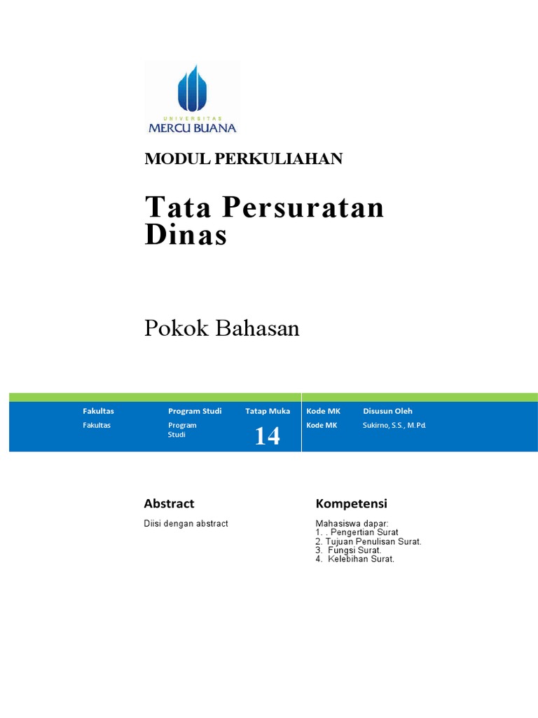 Modul 15 Tata Persuratan Dinas | PDF | Karier & Perkembangan | Kajian ...
