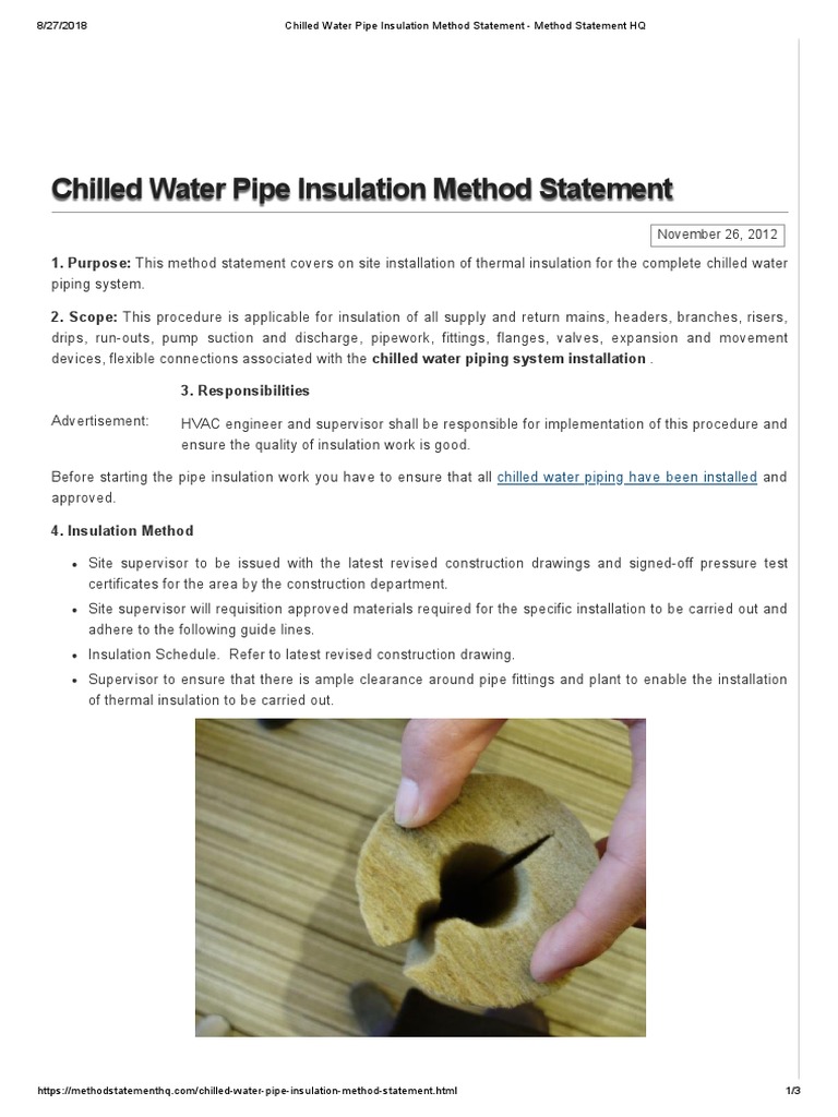 Chilled Water Pipe Insulation Method Statement - Method Statement HQ ...