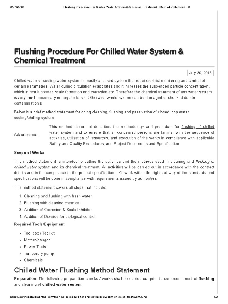 Flushing Procedure For Chilled Water System - Chemical Treatment ...