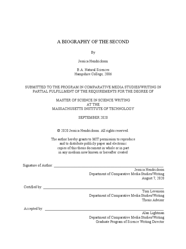 Jessica Hendrickson, "A Biography of The Second" | PDF | Time | Clock