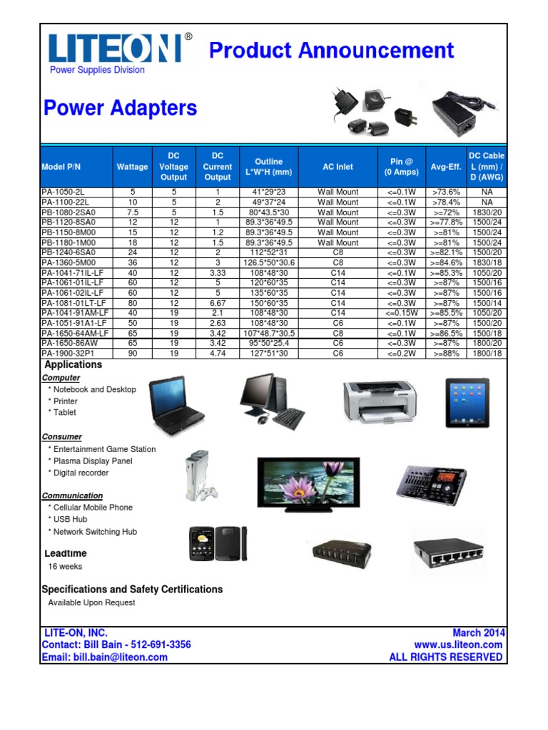 LITEON - Power Adapters-1175356 | PDF | Power Supply | Computer Hardware