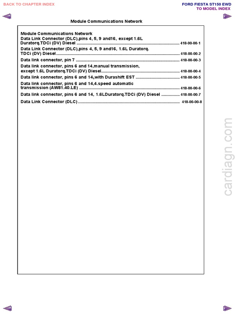 Ford Fiesta DLC Pinout Guide | PDF | Vehicle Technology | Automotive ...