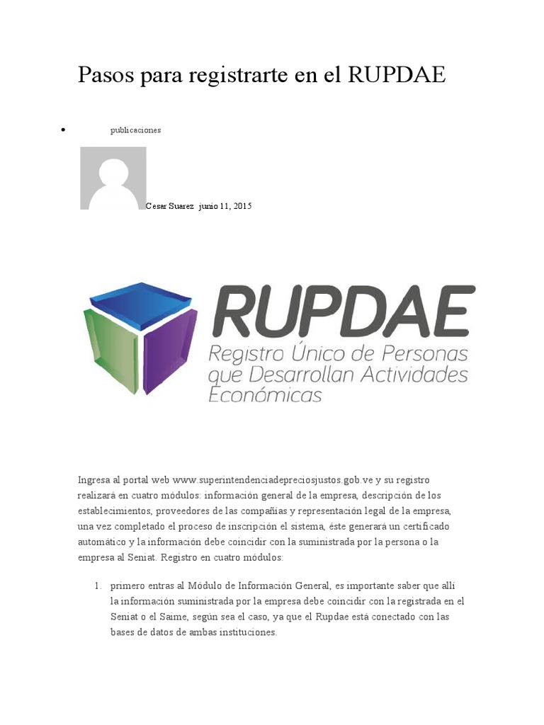 Registro en RUPDAE: Pasos Esenciales | PDF | Finanzas y dinero