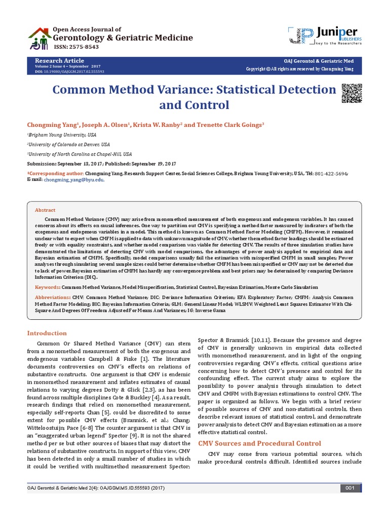 Common Method Variance: Statistical Detection and Control | PDF | Factor Analysis | Akaike ...