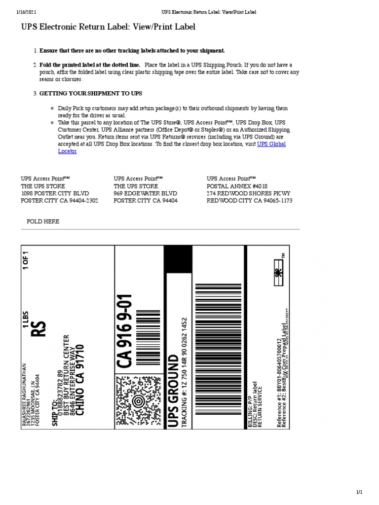 Print Your UPS Return Label Guide | PDF