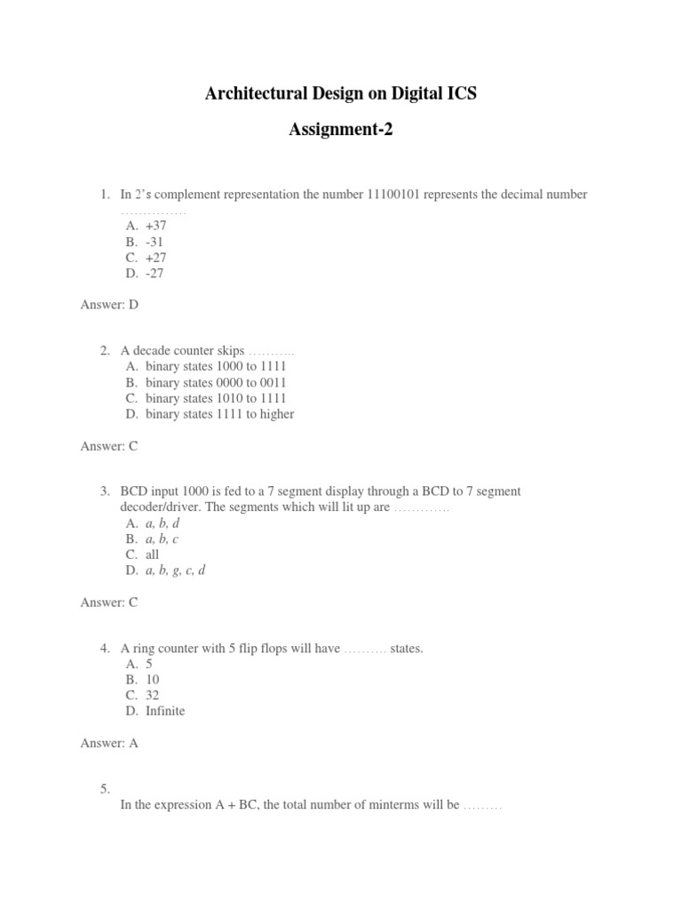 Architectural Design On Digital ICS Assignment-2 | PDF | Subtraction | Binary Coded Decimal