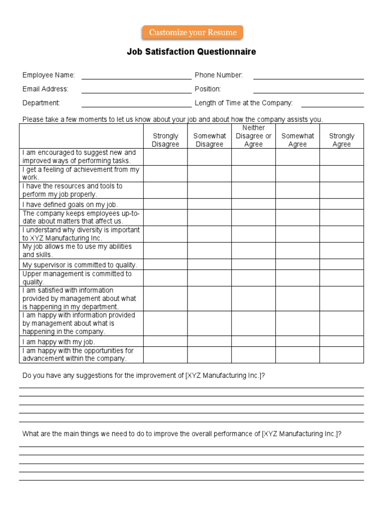 Job Satisfaction Questionnaire | Download Free PDF | Copyright | Human ...
