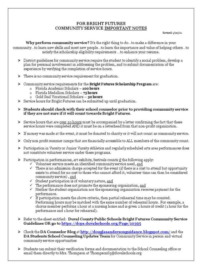 Community Service Important Points Updated 20-21 | PDF | School ...