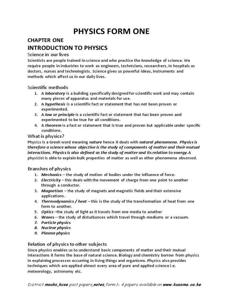 Physics Form 1 Notes PDF | PDF | Weight | Density