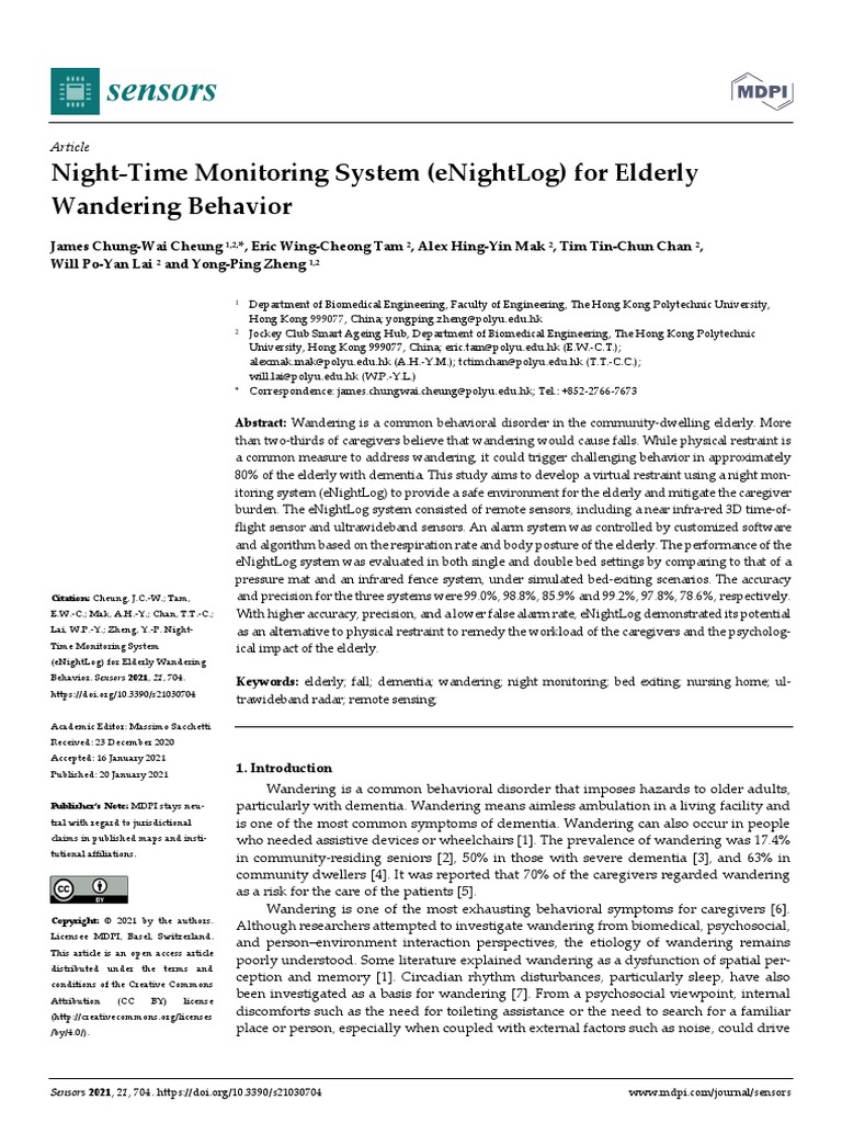 Night-Time Monitoring System (Enightlog) For Elderly Wandering Behavior ...