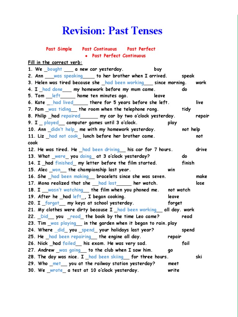 Past Tenses Exercise for Learners | PDF