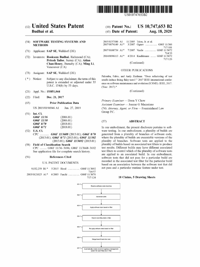 United States Patent: (10) Patent No .: US 10,747,653 B2 (45) Date of ...