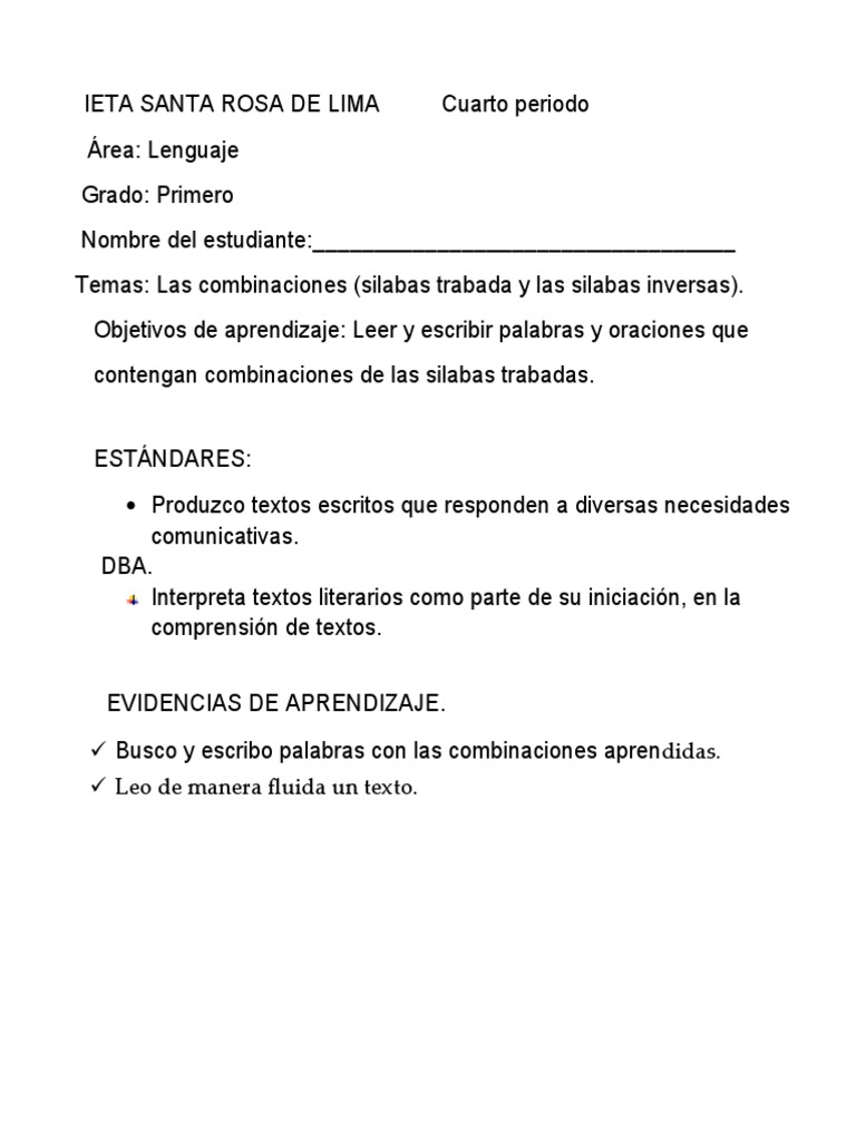 GUIA DE APRENDIZAJE GRADO 1ro. | PDF