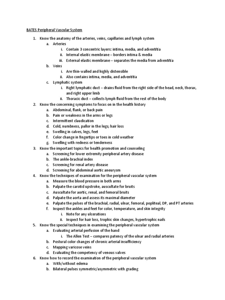 BATES Peripheral Vascular System | PDF | Artery | Vein