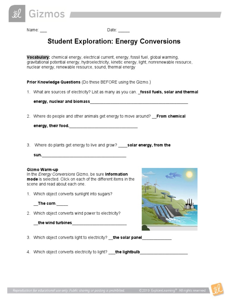 Student Exploration: Energy Conversions | PDF | Science & Mathematics